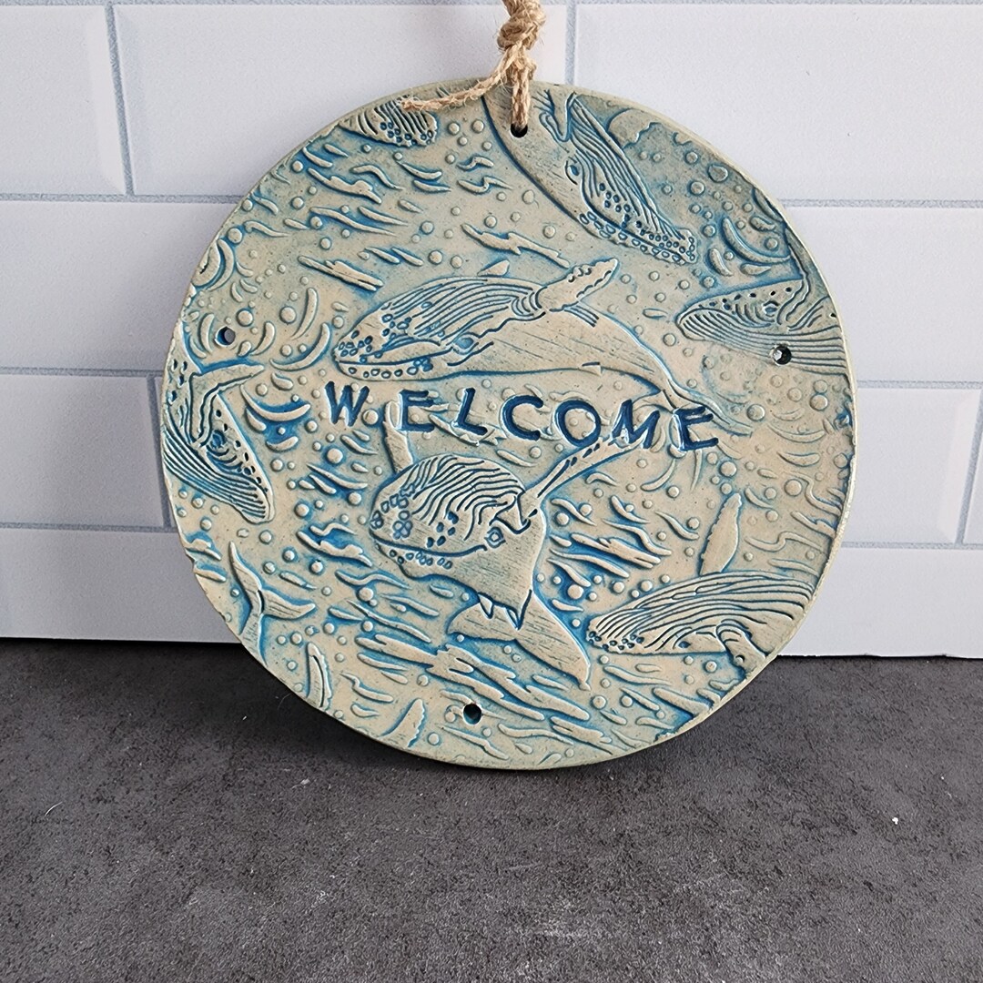 Handmade Ceramic Wall Hanging, Whale or Orca Wall Art, Pottery Welcome ...