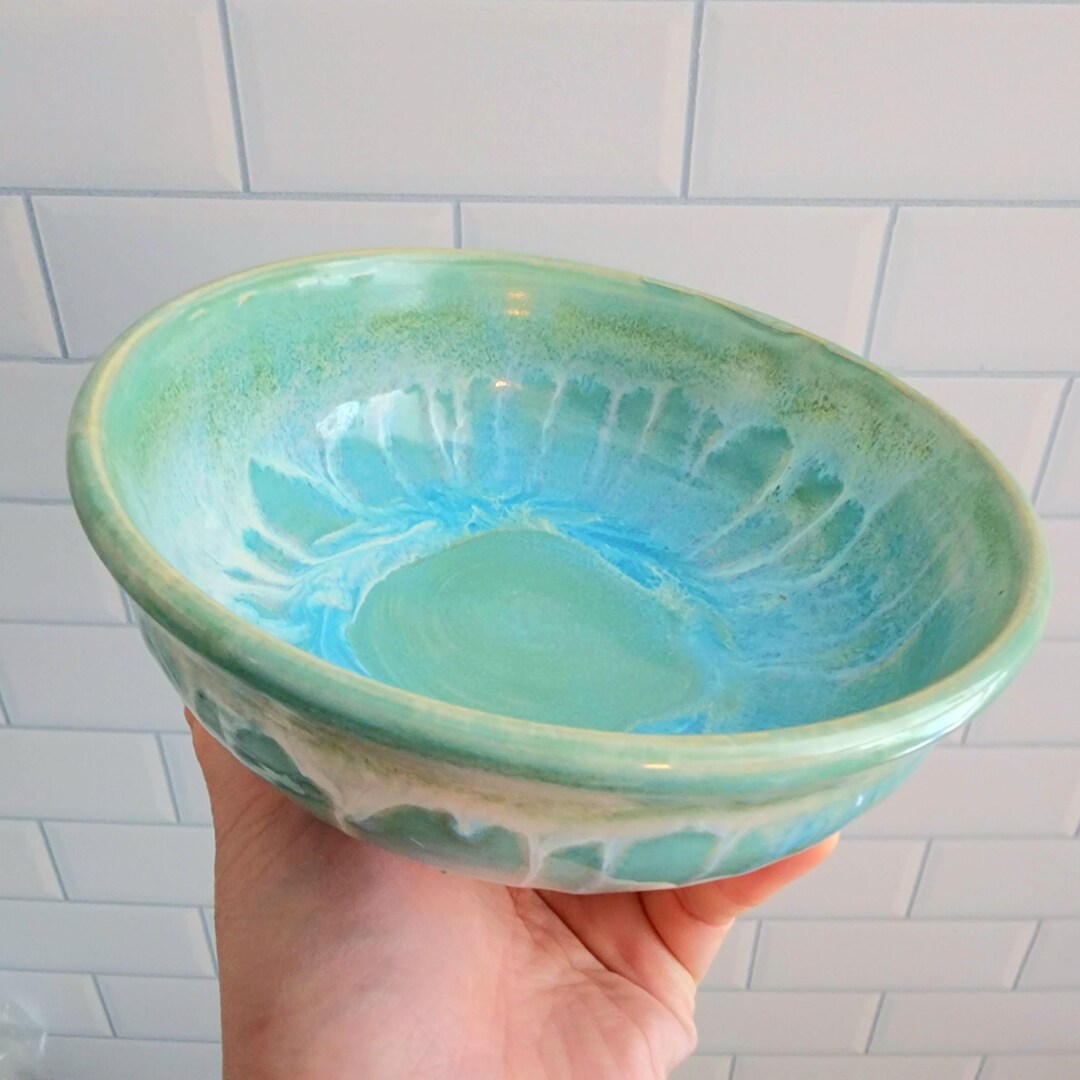 Handmade Ceramic Bowl, Turquoise Serving Bowl, Porcelain Kitchenware ...