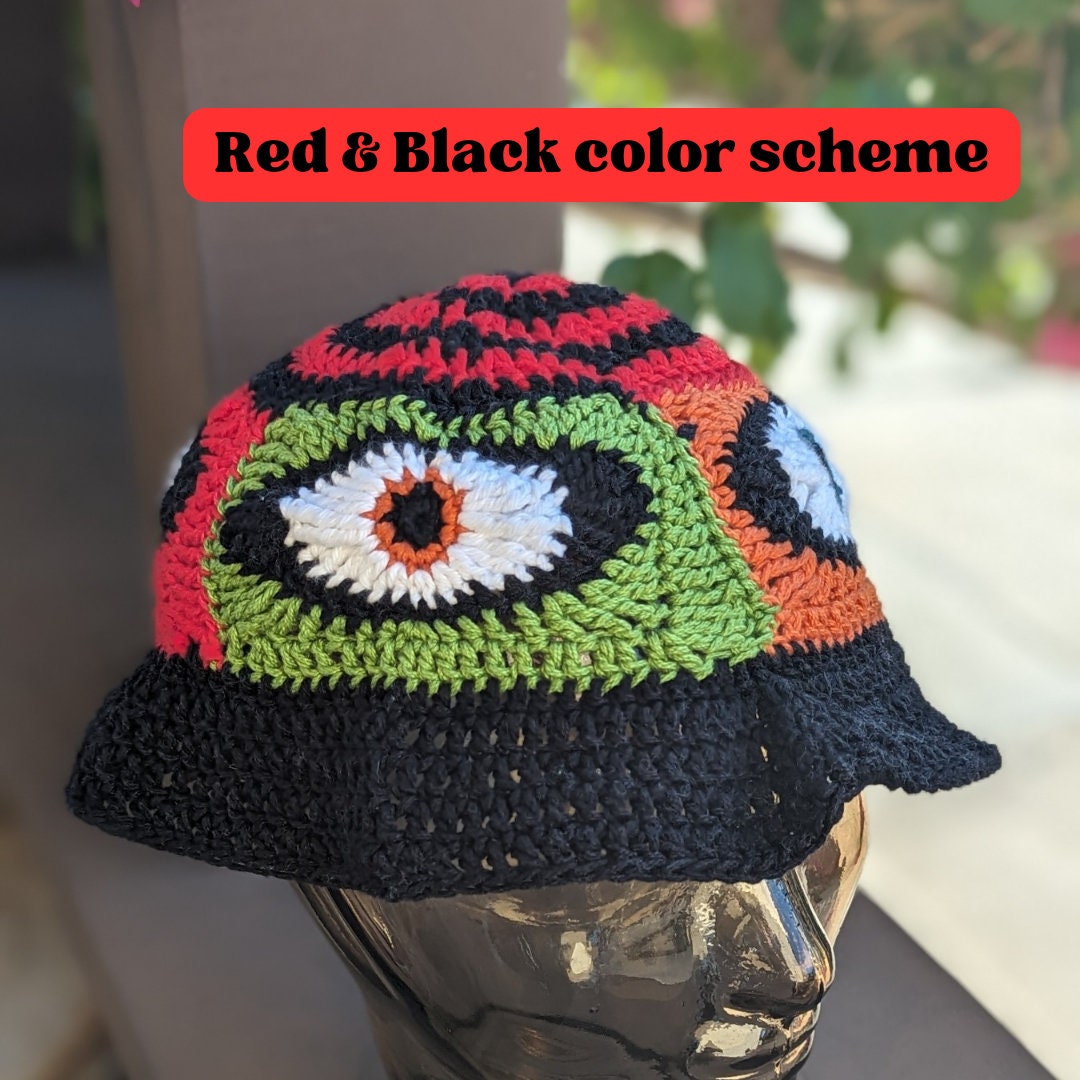All-seeing Eye Bucket Hat Handmade Crochet Knit Granny Square Sun Hat With Brim Men's Women's ...