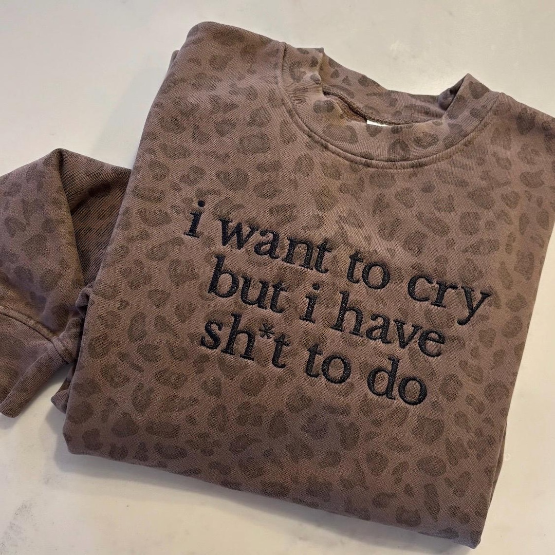 Embroidered Cheetah Camo Print Crewneck Sweatshirt, Funny Slogan - Etsy