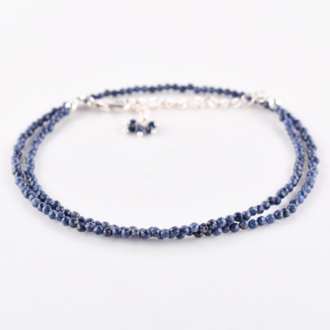 Blue Sapphire Micro Bead Necklace: Silver Plated Dainty Jewelry - Etsy