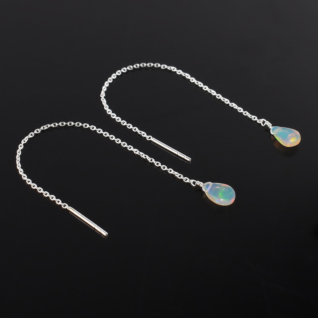 Natural Ethiopian Fire Opal Crystal Beaded Dangle Threader Earrings for ...