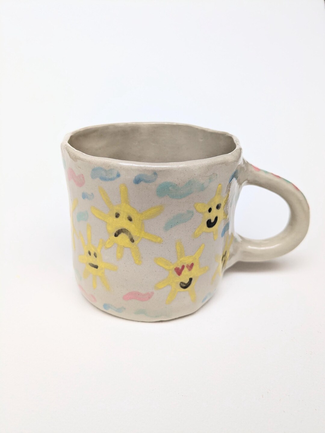 Ceramic Mug Cup With Hand-painted Smiley Sun Emotion Patterns, Handmade ...