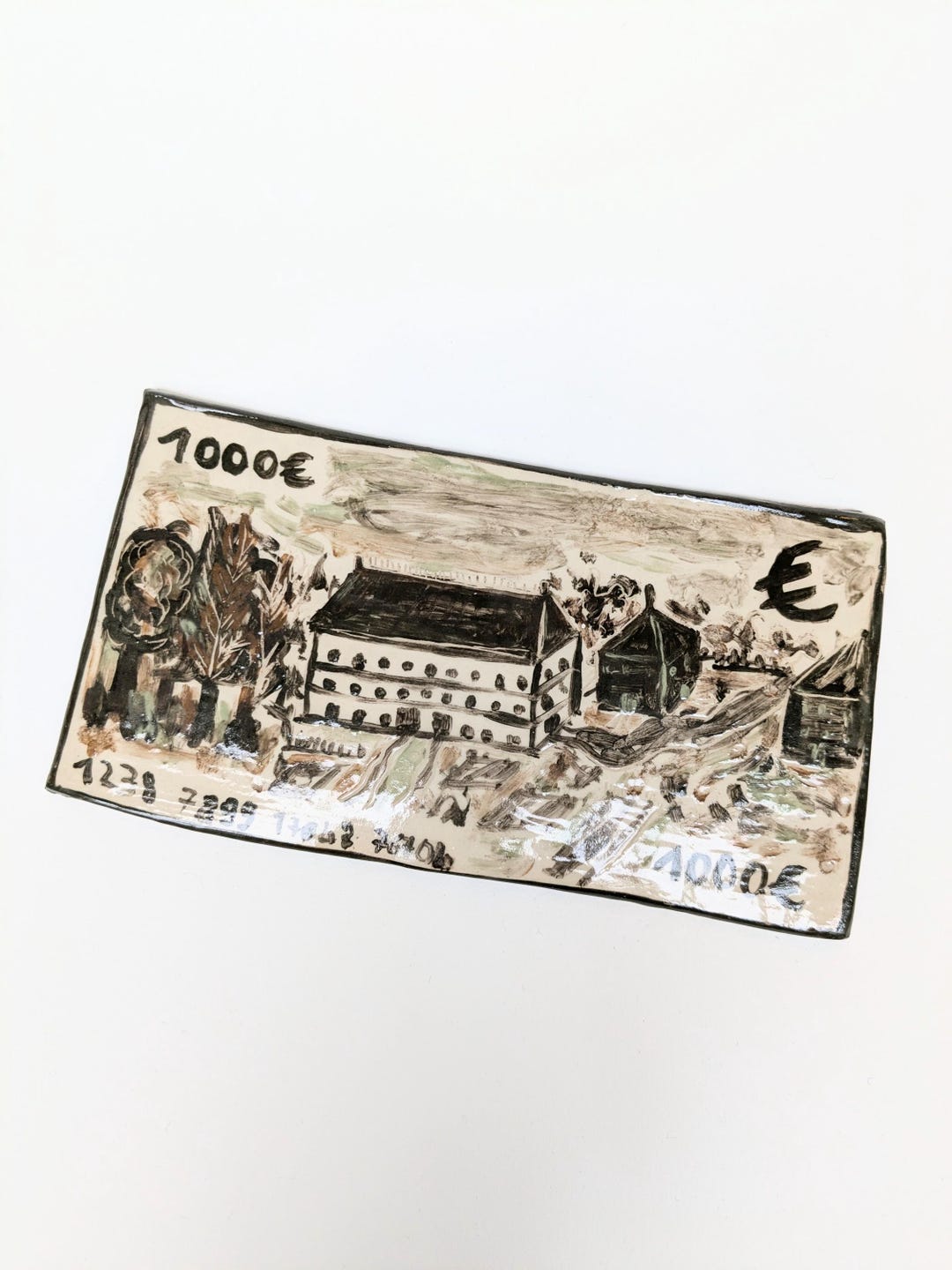 Green Ceramic Banknote, Glazed Stoneware Decoration, Contemporary ...