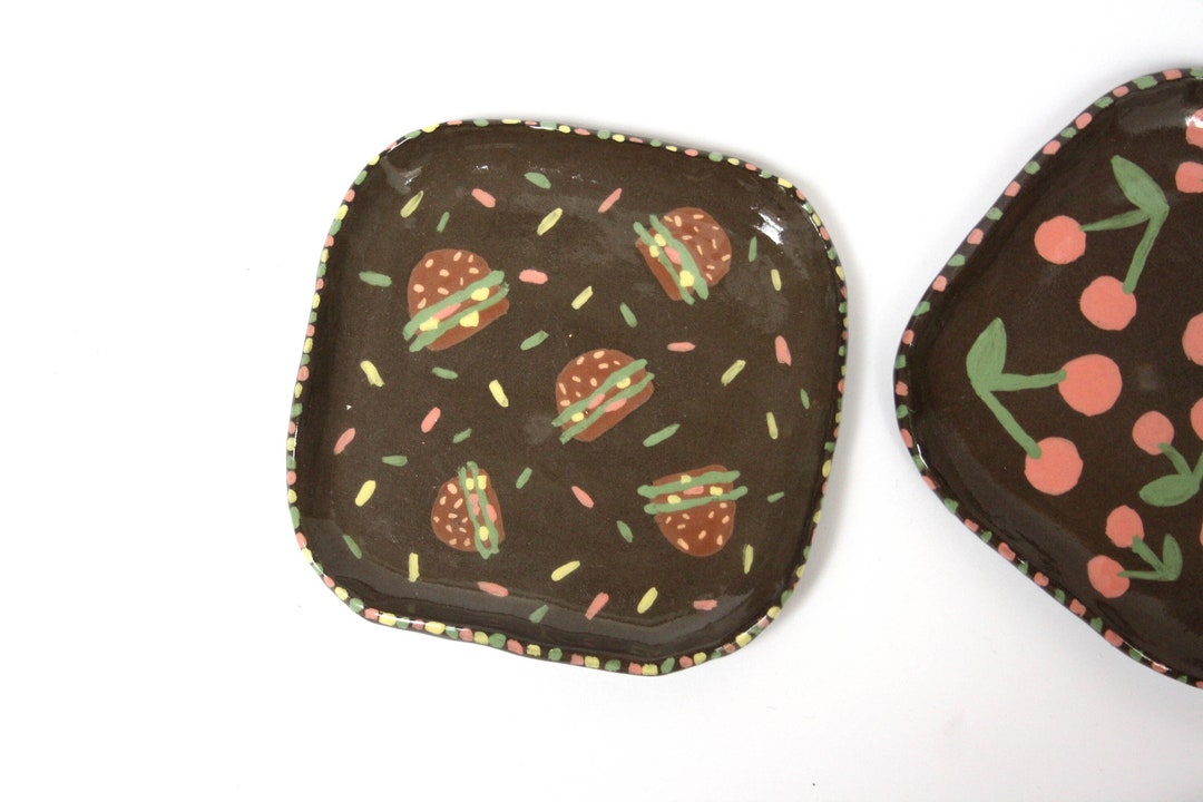 Ceramic Serving Plate, Hamburger Motif, Square Bowl With Burger ...