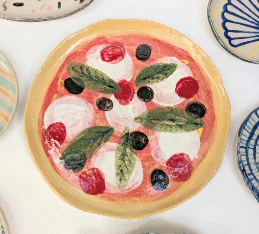 Small Ceramic Pizza Plate, Hand-made and Hand-painted, Unique Piece - Etsy