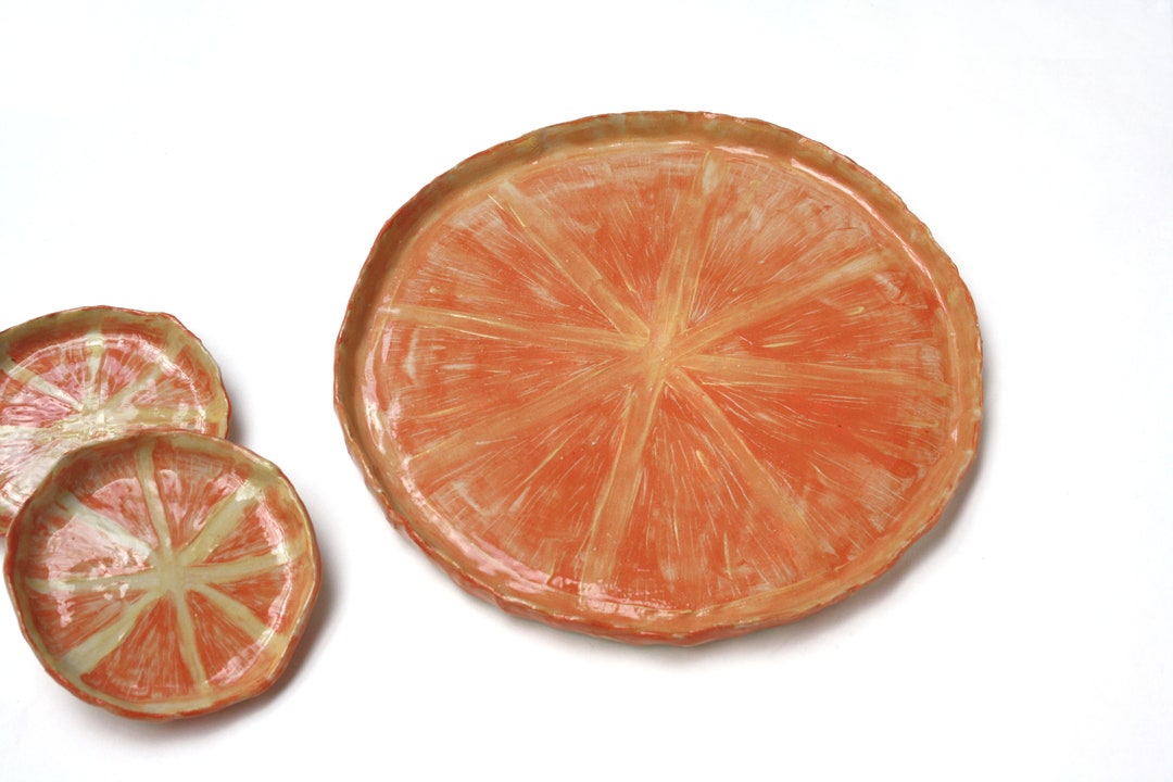Grapefruit Plate in Glazed Stoneware, Unique Handcrafted Piece, Glossy ...