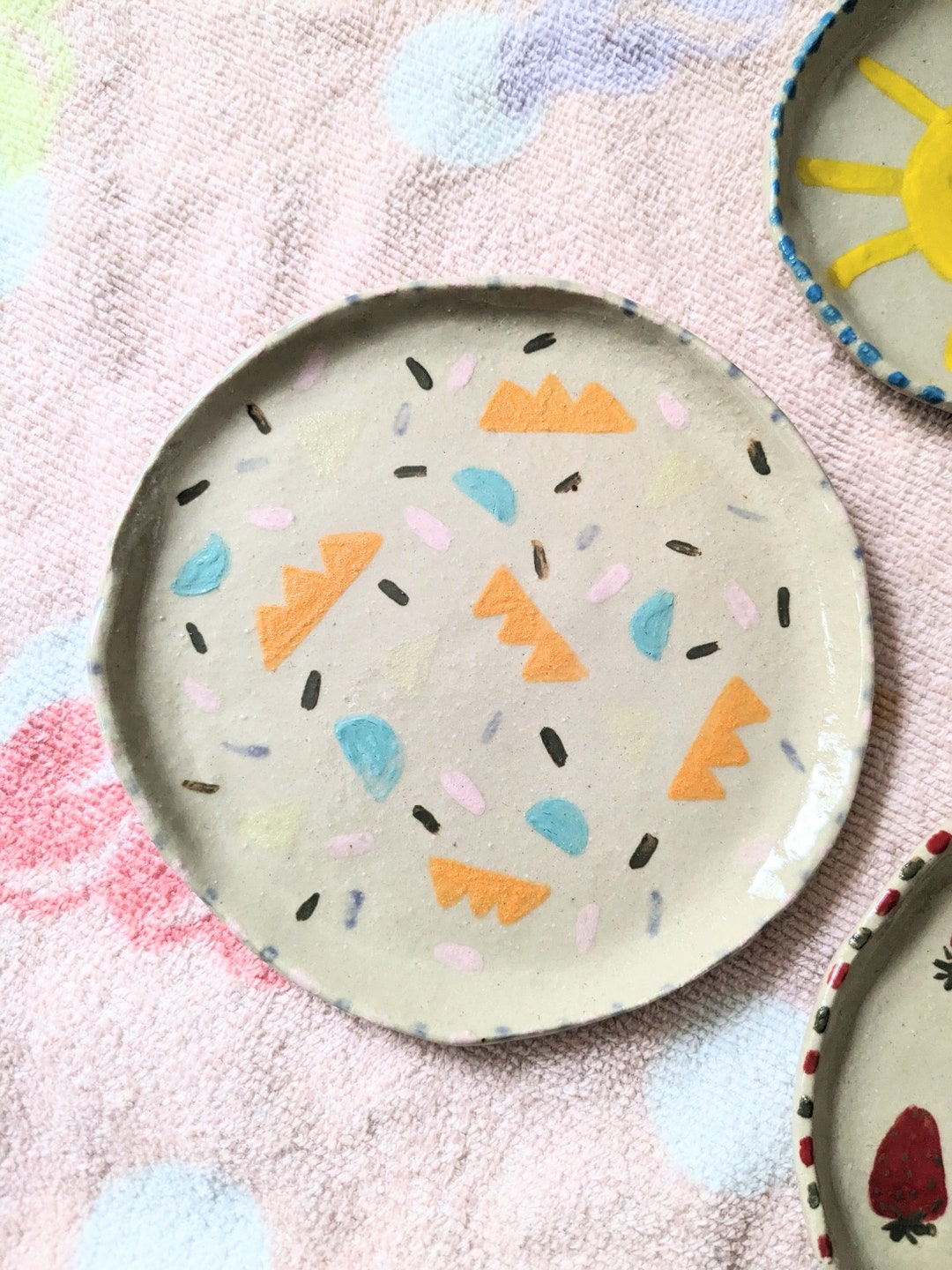 Mini Ceramic Plate With Colorful Patterns, Memphis Design Inspired ...