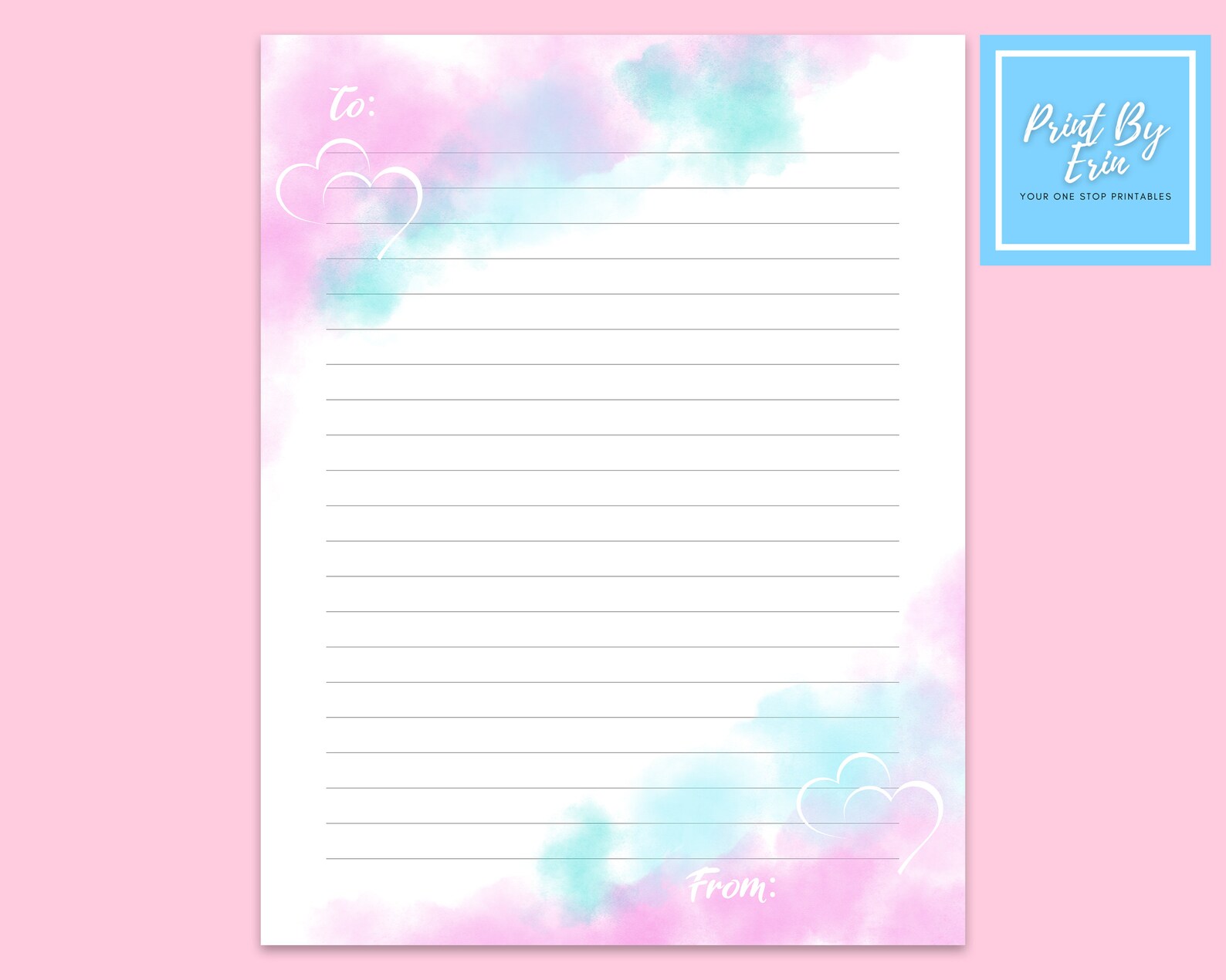 Love Stationery Lined Note Paper Printable, Valentines Day Blank Note ...