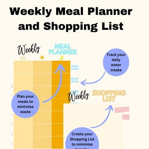 Simple Weekly Meal Planner, Shopping List and Water Intake Tracker A4 ...