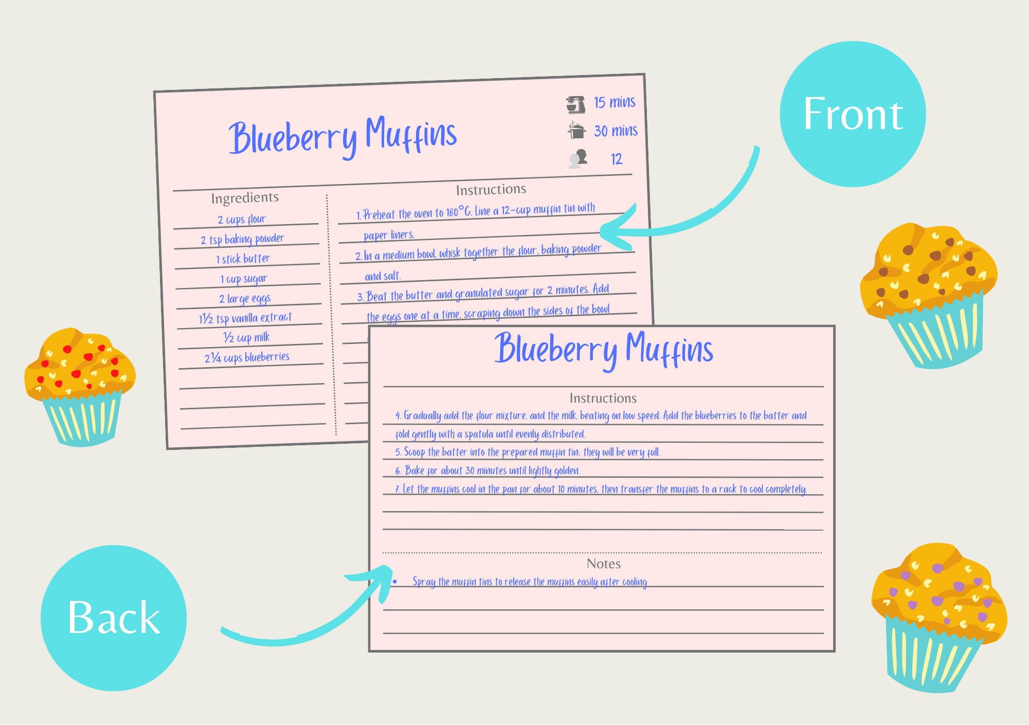 Elegant and Simple Recipe Cards Template| Double Sided, A5 PDF ...