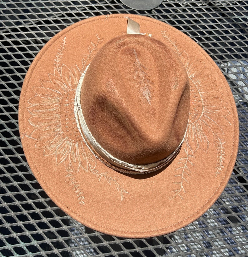 Light Brown Hand Burned Hat Country Hat Cowgirl Hat Custom Fedora Boho Hat Boho Burned Fedora ...