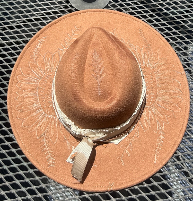 Light Brown Hand Burned Hat Country Hat Cowgirl Hat Custom Fedora Boho Hat Boho Burned Fedora ...