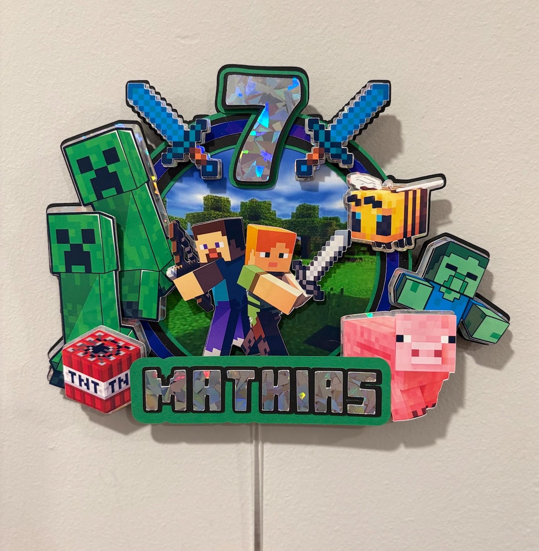 Minecraft Topper, Custom Topper, Kids Birthday Toppers, Cartoon ...