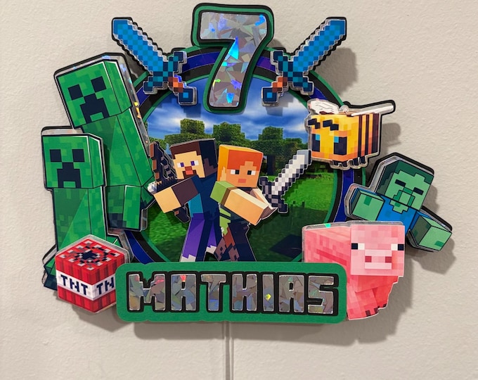 Minecraft Topper, Custom Topper, Kids Birthday Toppers, Cartoon ...