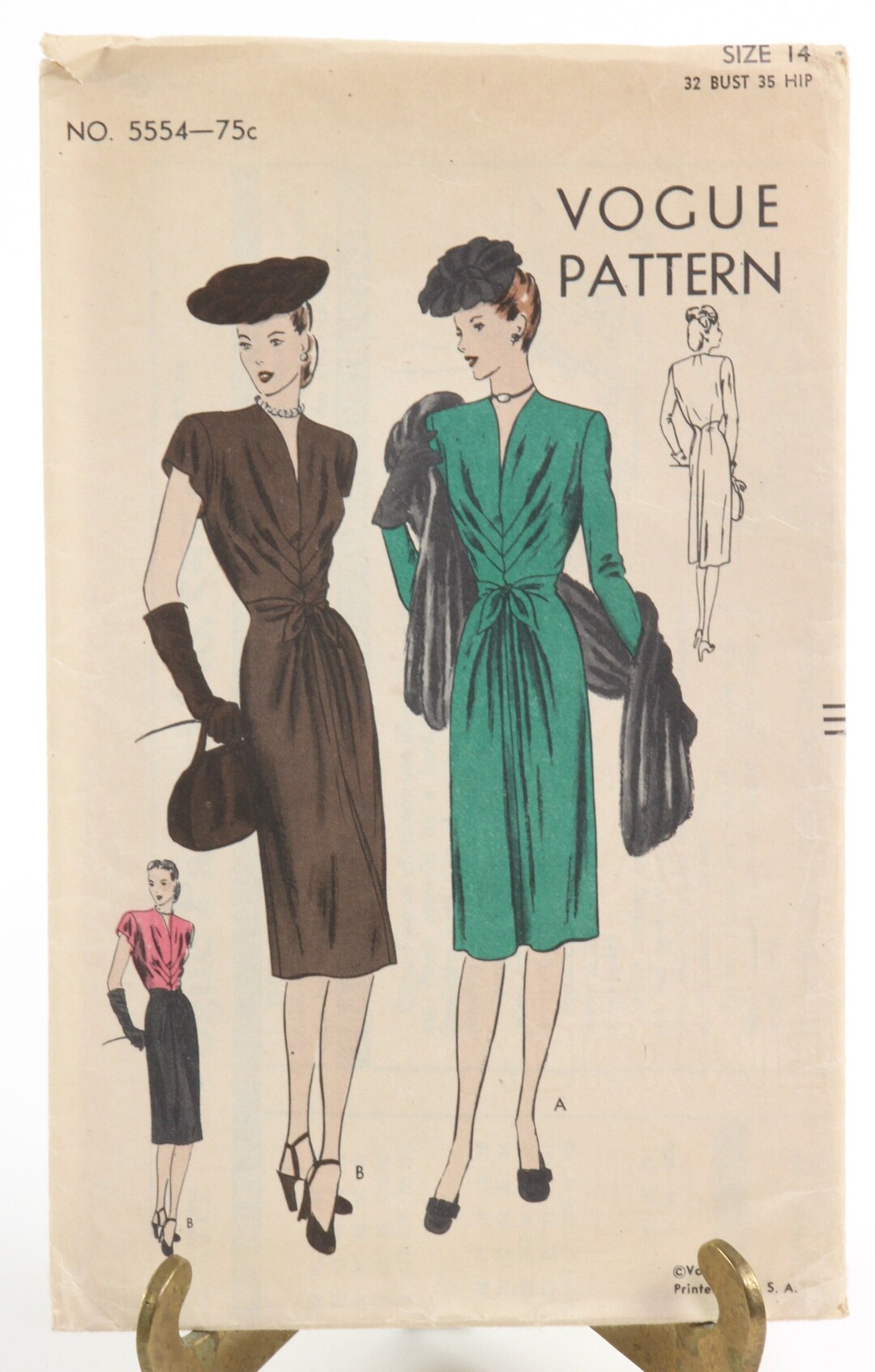 Vintage Vogue 1940's Dress Pattern #5554, Size 32" Bust, Hips 35" - Etsy