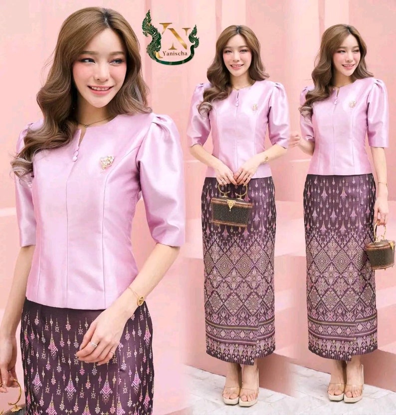 1set Thai Traditional Blue Shirt Woman Thai Silk Shirt Thai - Etsy