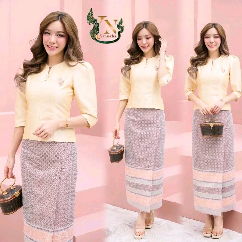 1set Thai Traditional Blue Shirt Woman Thai Silk Shirt Thai - Etsy