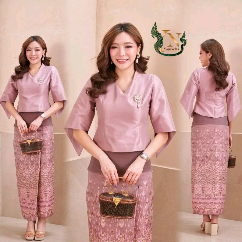 1set Thai Traditional Blue Shirt Woman Thai Silk Shirt Thai - Etsy