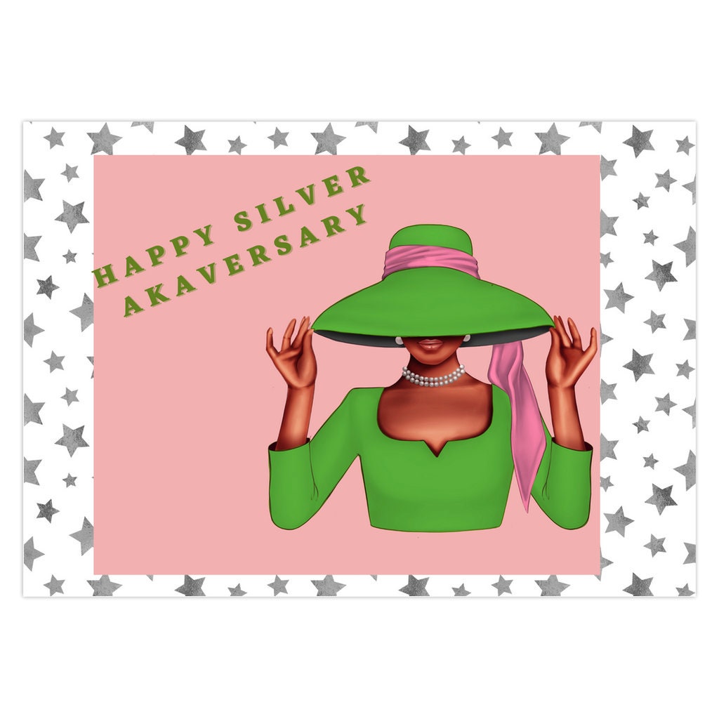 Silver Akaversary Soror Folded Card Alpha Kappa Alpha Inspired Greeting ...