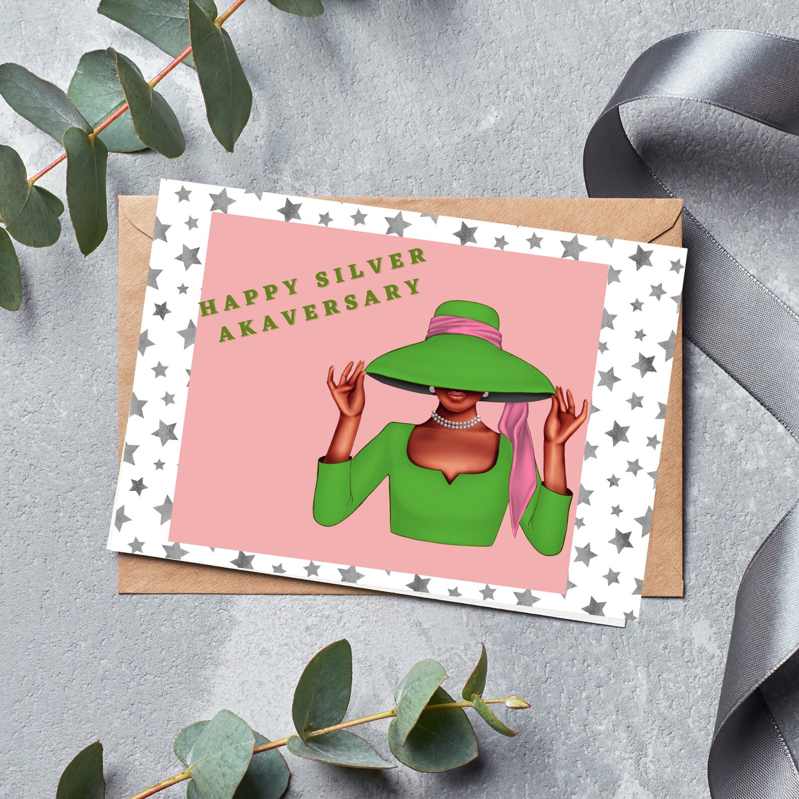 Silver Akaversary Soror Folded Card Alpha Kappa Alpha Inspired Greeting ...