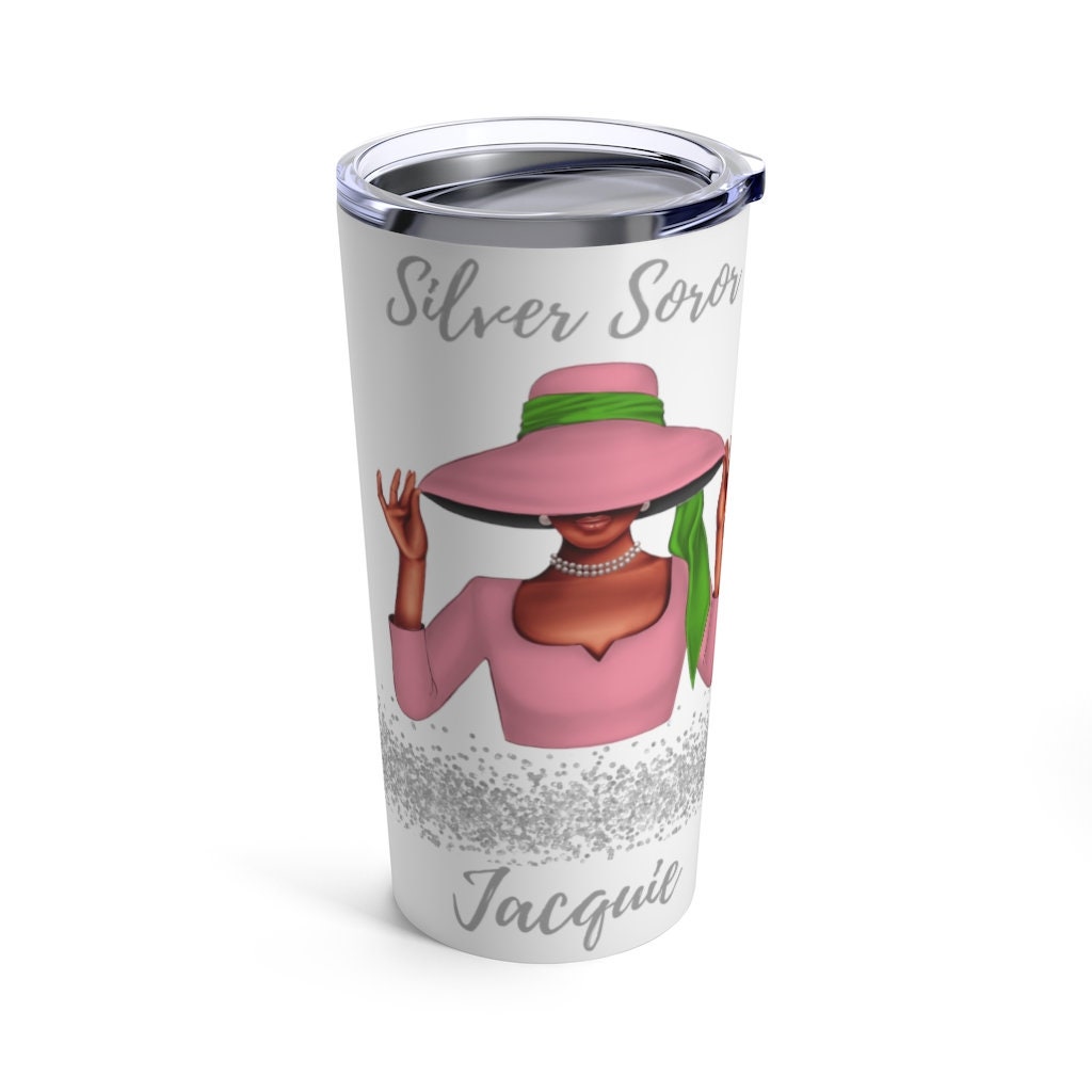 Silver Soror Tumbler 20oz Personalized Pink and Green Tumbler - Etsy