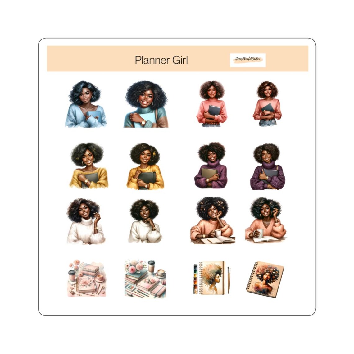 Black Woman Sticker Set,planner Girl Stickers, African American Woman ...