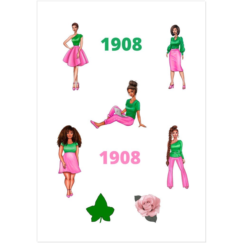 Alpha Kappa Alpha Inspired Kiss Cut Stickers, Pink and Green Stickers ...
