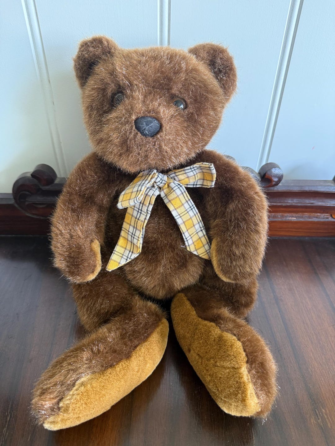 Vintage Teddy Bear Big Feet Bow Chocolate Brown - Etsy