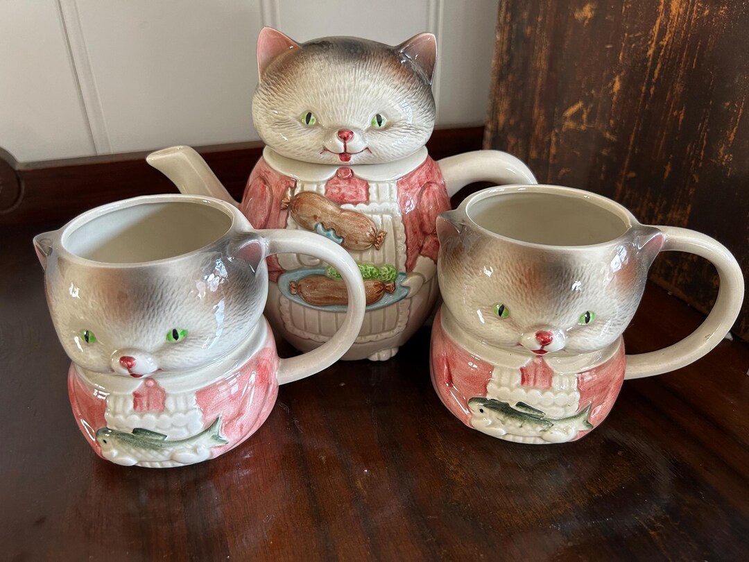 Vintage Cat Teapot and Mug Set Rare - Etsy