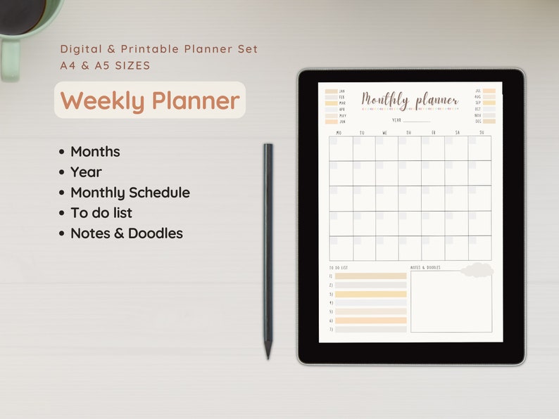 Digital & Printable Daily Weekly Monthly Planner PDF to Do - Etsy