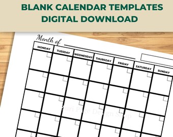 Blank Calendar Template, 8.5 X 11 Inches, Vertical Printable Calendar ...