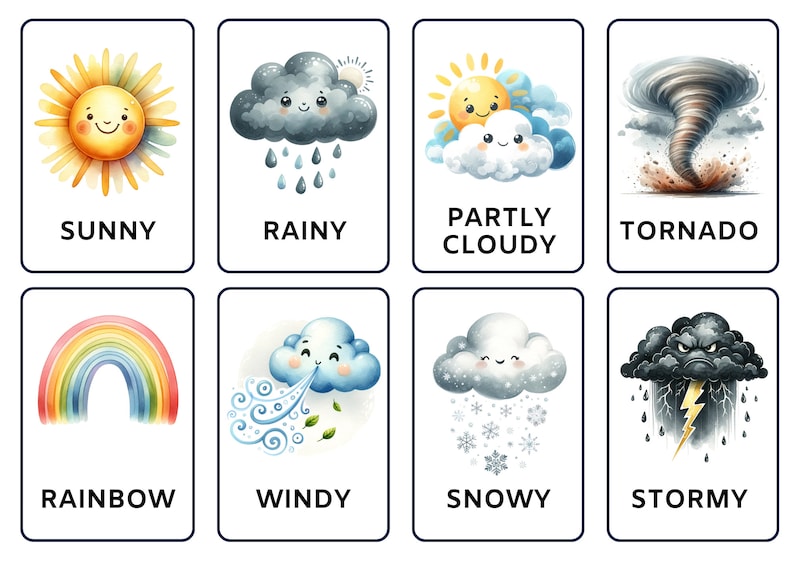 Weather Flashcards for Toddlers - Etsy