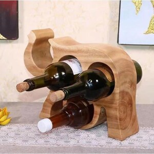 Handmade Rustic Elephant Wine Bottle Holder - Wooden Countertop & Bar ...