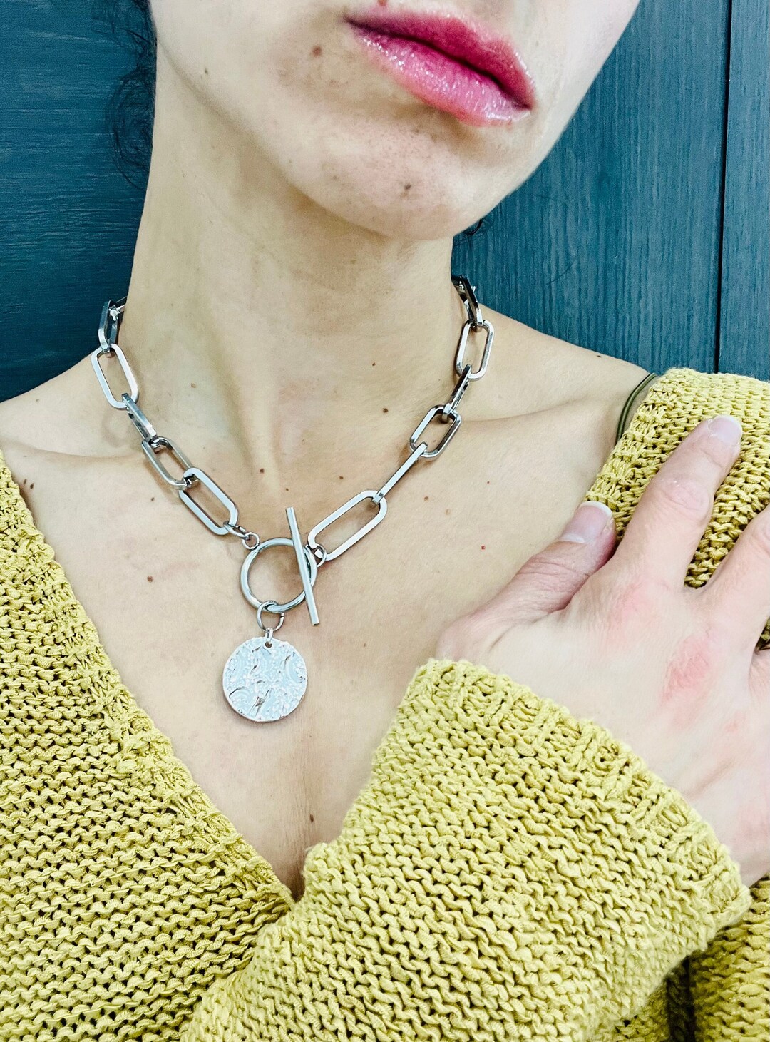 Lili Chunky Large Silver Paperclip Chain Necklace and Bracelet Set ...