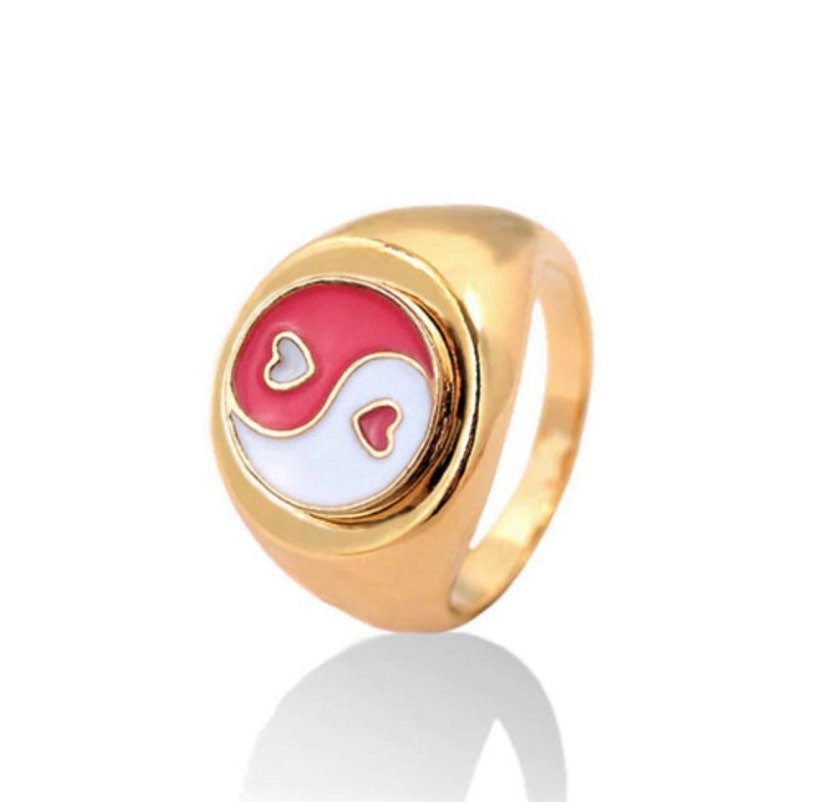 Yin Yang Ring Pink/blue Signet Ring Gold Jewelry Yin Yang - Etsy
