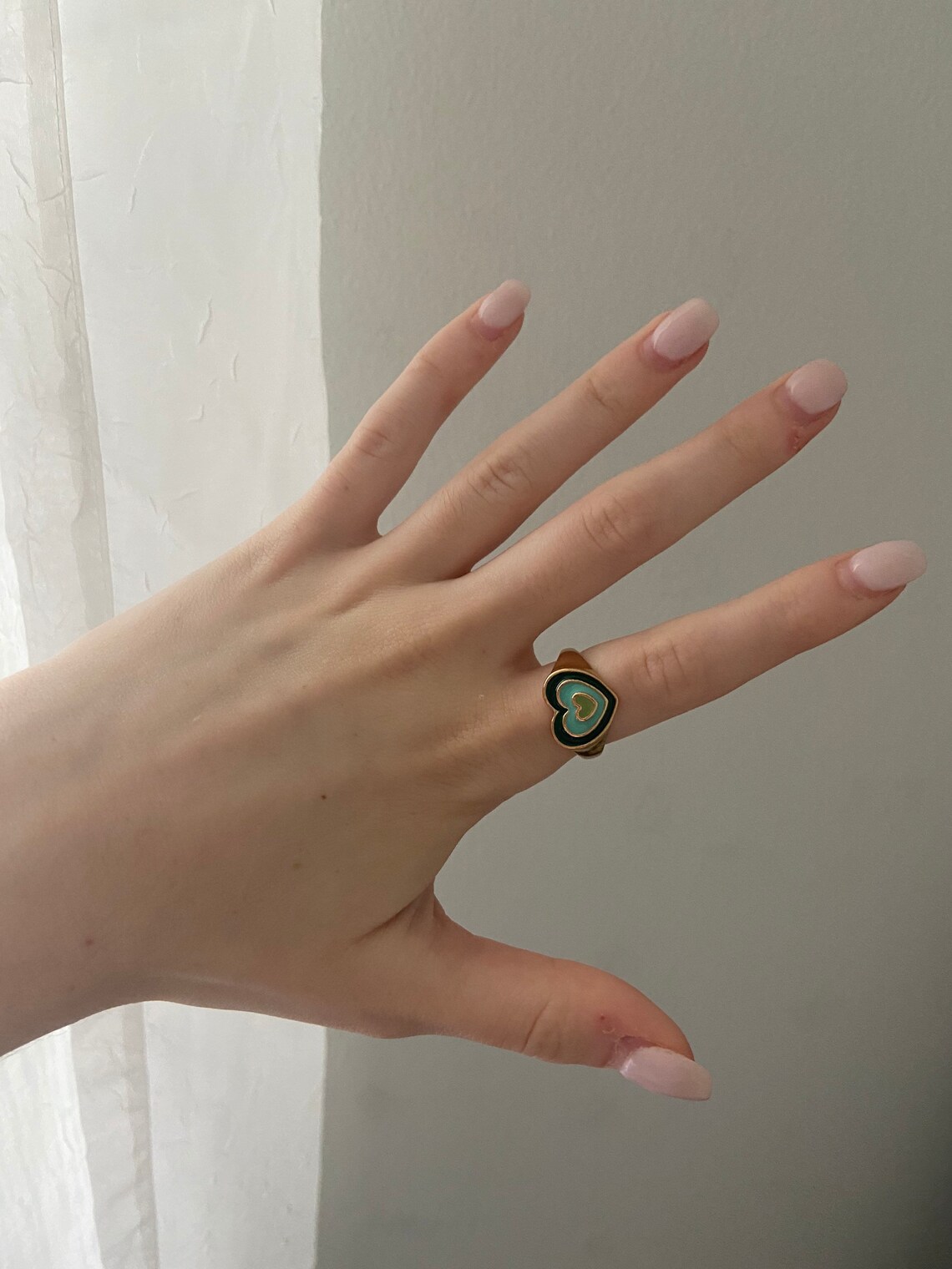 Green Heart Ring Gold Jewelry Gift For Her Trendy Rings | Etsy