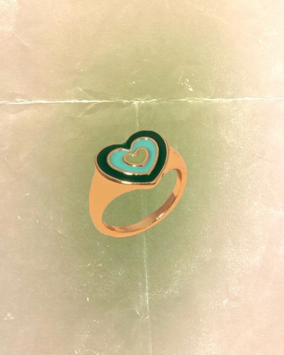 Green Heart Ring Gold Jewelry Gift For Her Trendy Rings | Etsy