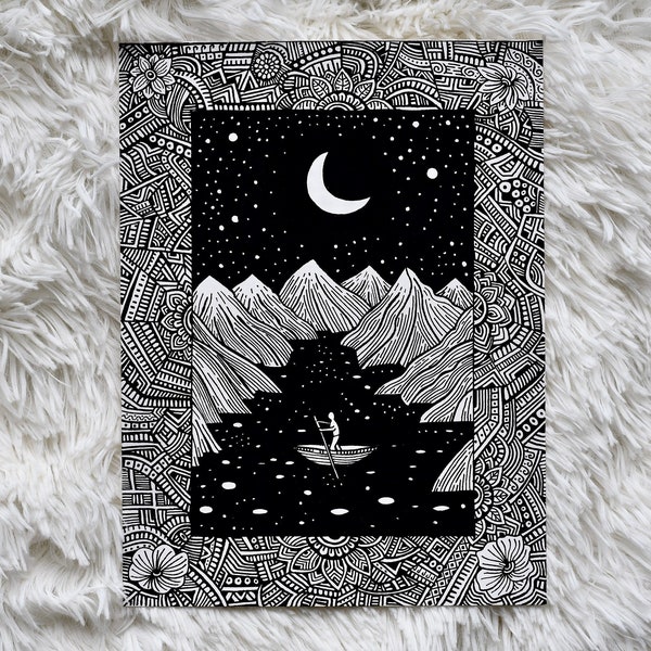 Pen and Ink Moon - Etsy