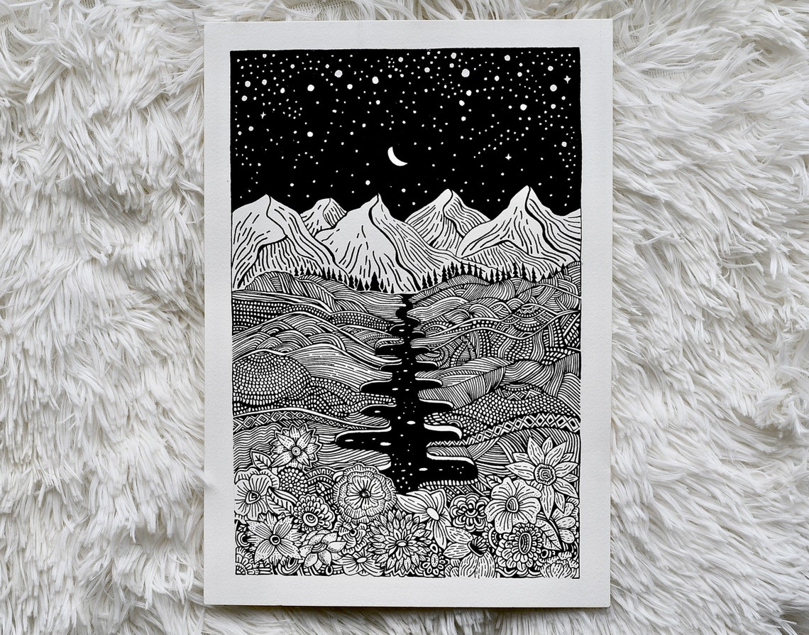 Wonders of Night Ink Art Wall Hanging Art Print Pen | Etsy