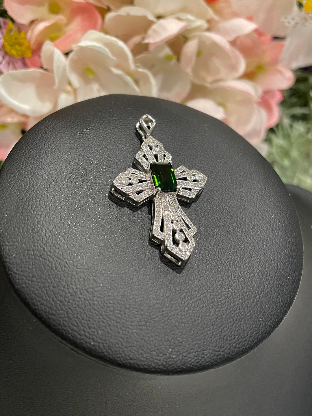 Diopside Cross Pendant Necklace, Cross Gemstone Necklace, Cross Green ...