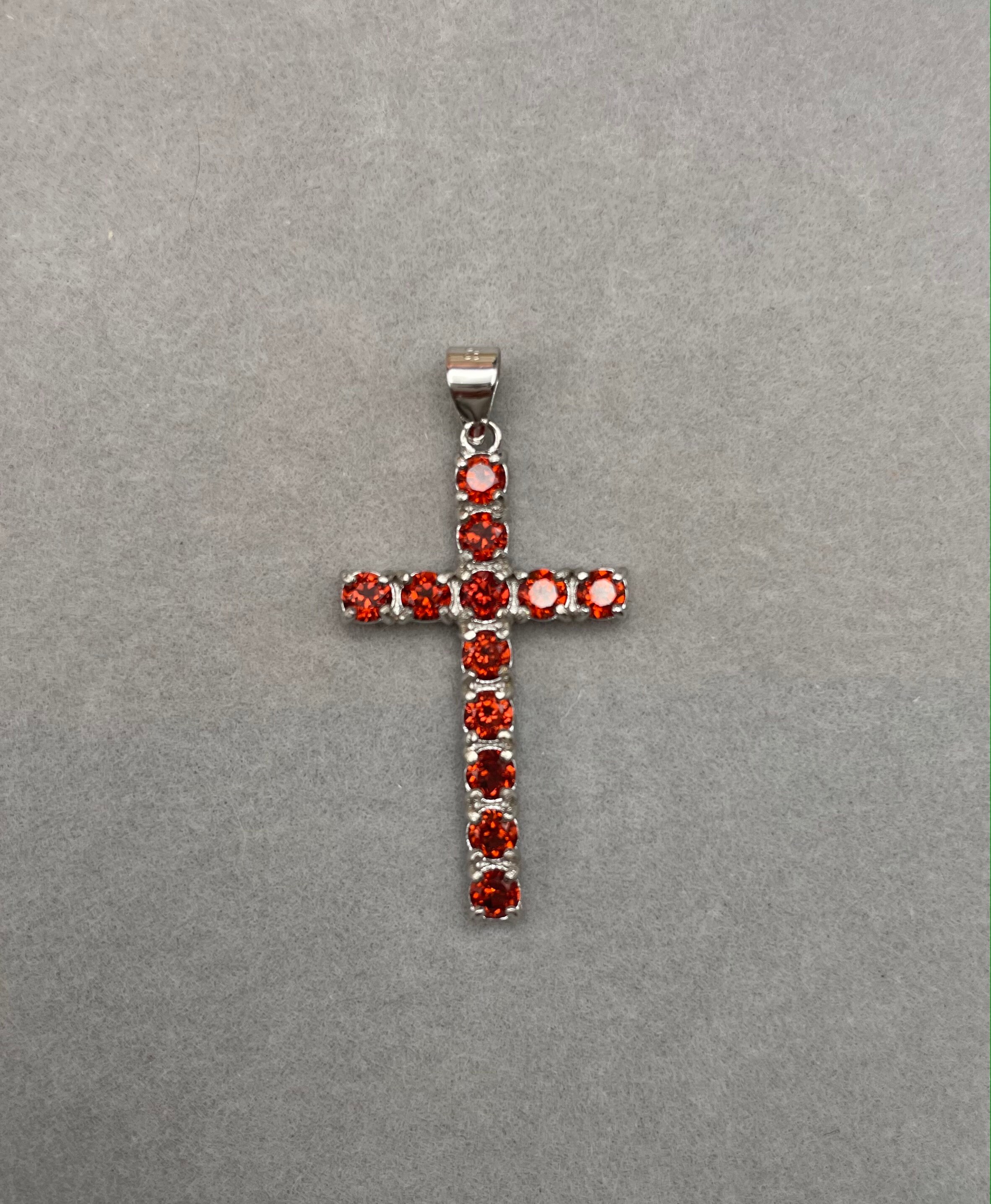 Garnet Cross Pendant Necklace, Cross Gemstone Necklace, Cross Red ...