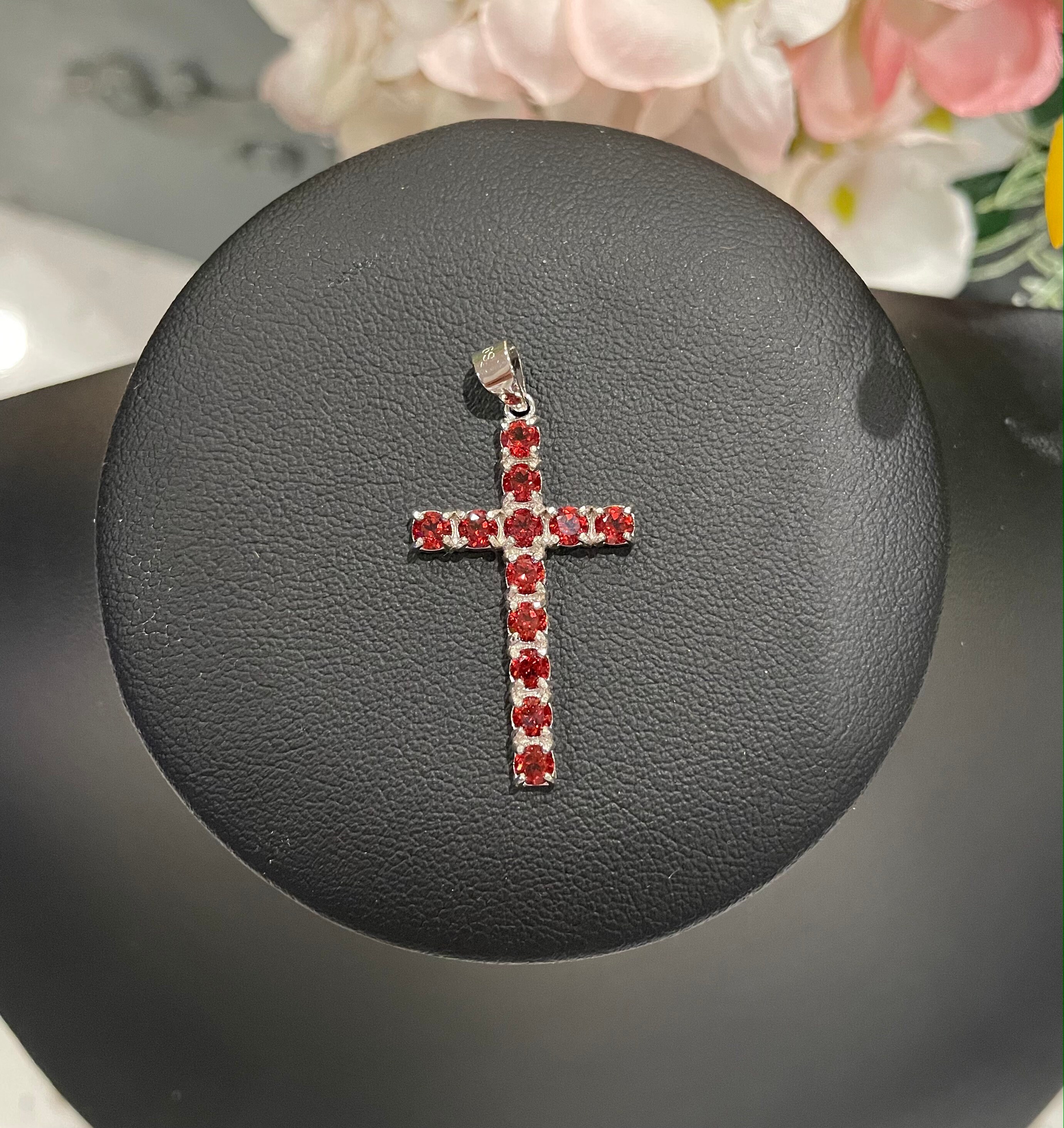 Garnet Cross Pendant Necklace, Cross Gemstone Necklace, Cross Red ...