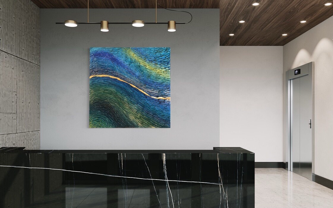 UNIQUE, Large Concrete Texture Painting ocean Gold Vein, Painting With ...