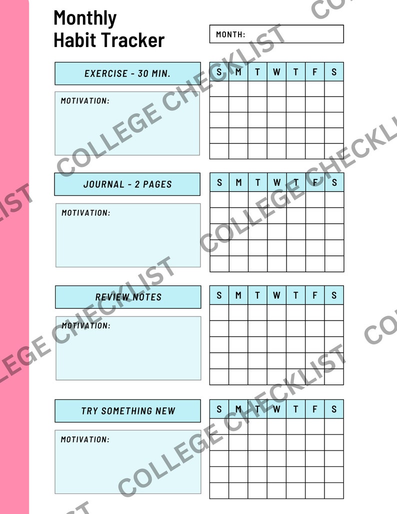 Monthly Habit Routine Tracker for College Students - Stay Motivated to ...