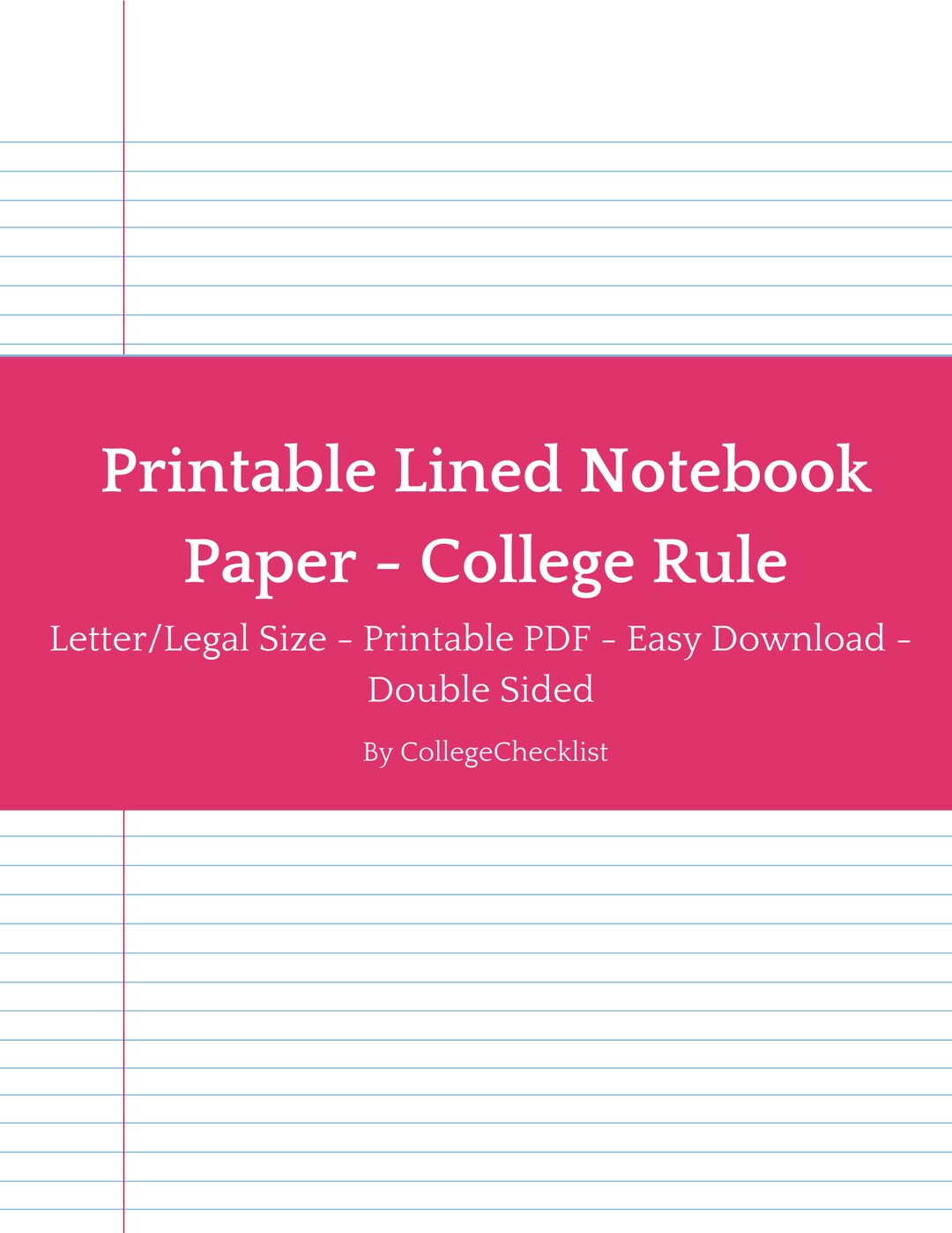 Printable College Ruled Lined Notebook Paper With Margins Double Sided 