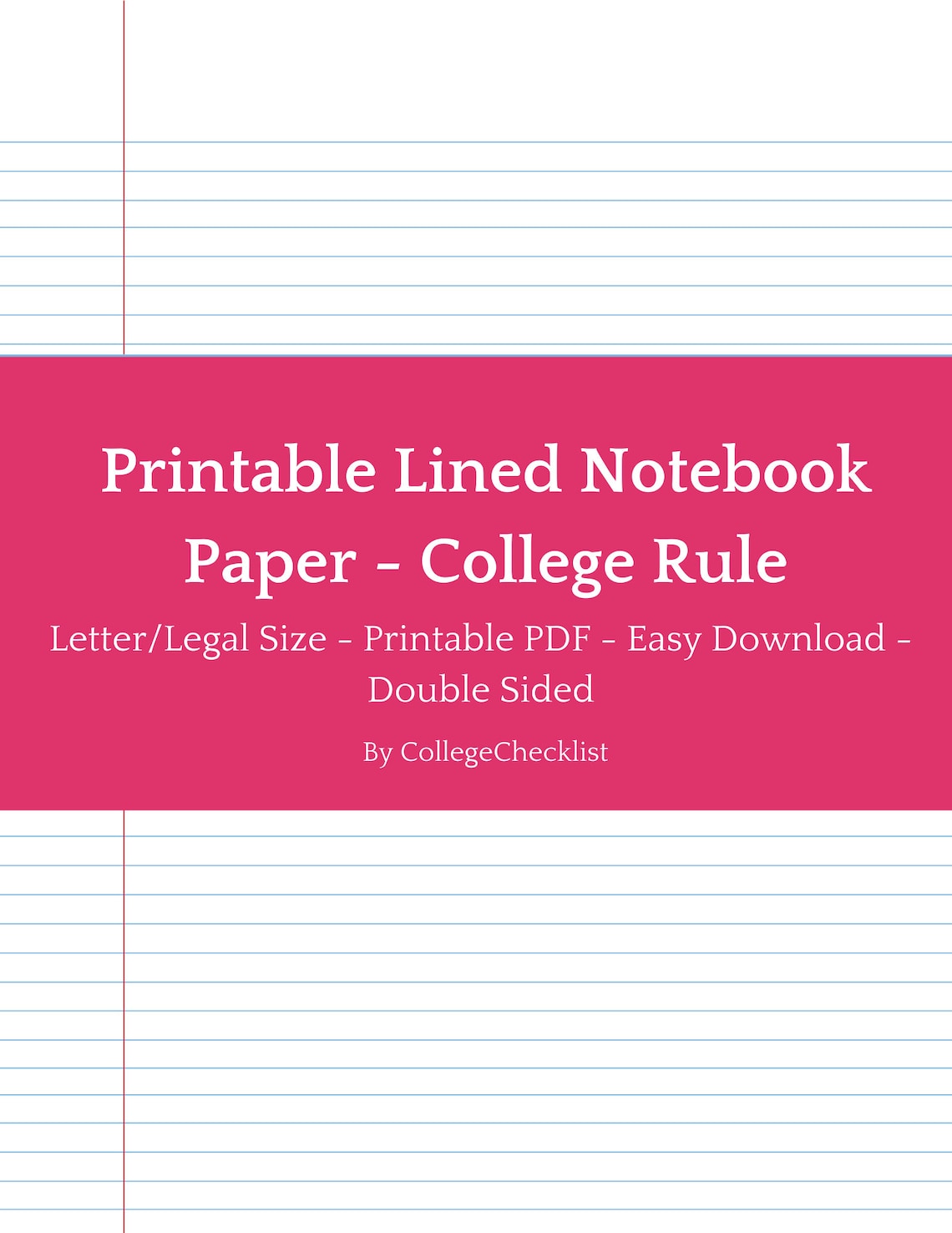 Printable College Ruled Lined Notebook Paper With Margins - Double ...