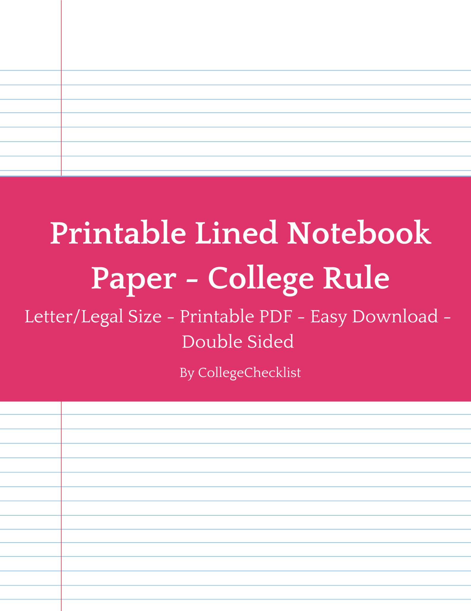 Printable College Ruled Lined Notebook Paper With Margins - Double ...