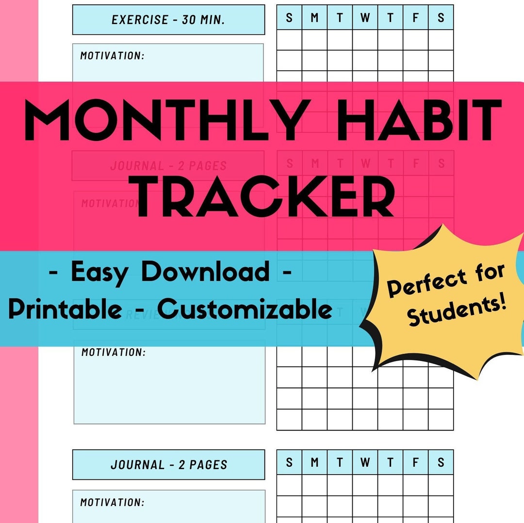 Monthly Habit Routine Tracker for College Students - Stay Motivated to ...
