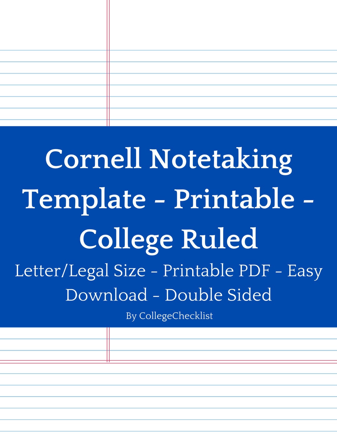 Cornell Notes Notetaking Template - Printable College Ruled Lined ...